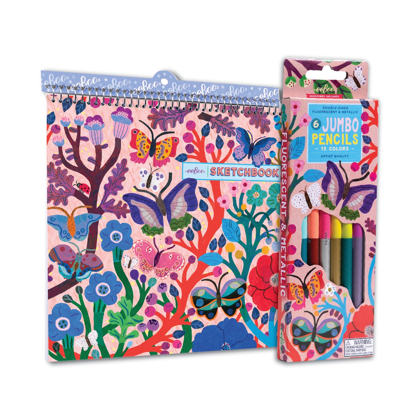 Butterflies Sketchbook & Color Pencil Bundle by eeBoo