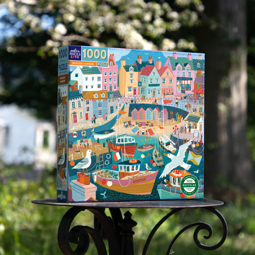 Seaside Boat Harbor Village 1000 Piece Jigsaw Puzzle | Unique Gifts – eeBoo